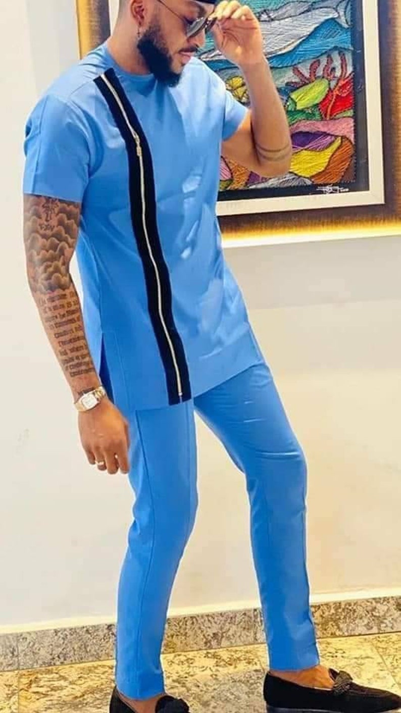 Gbade Blue Kaftan, African Men Clothing, Wedding Suit, Senator Suit ...