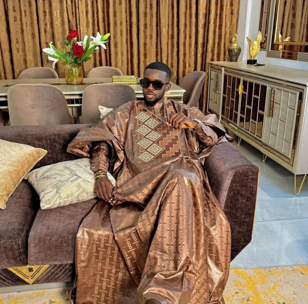 Bazin Agbada for Men, Men Clothing, African Wedding Attire Groom Suit ...