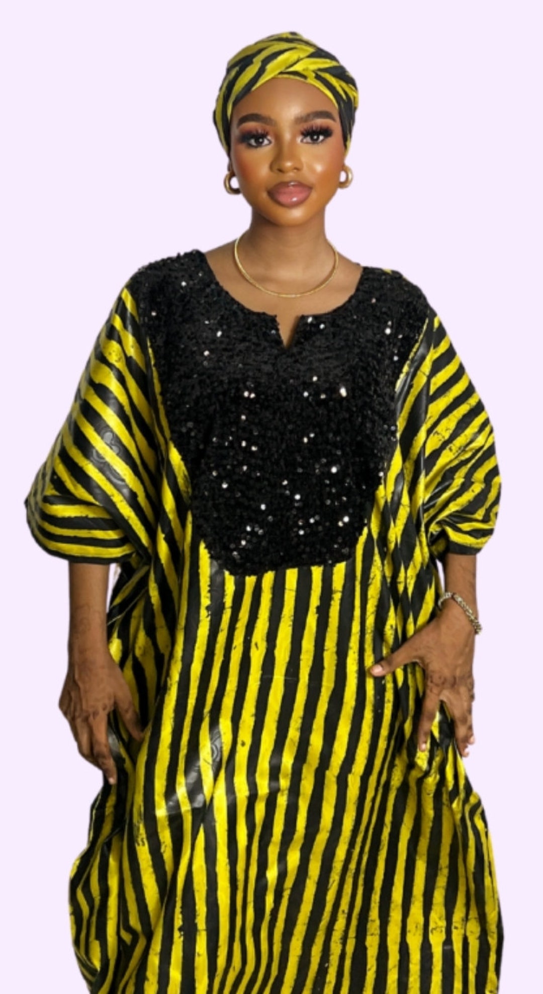African Women in Stripe Ankara Bubu Dress, Women African Print Outfit ...