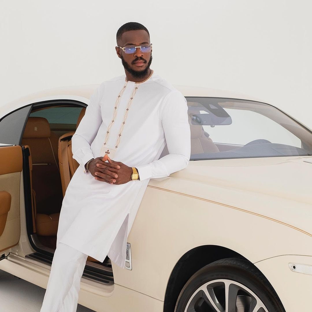 White African Men Kaftan, Men 2piece Promsuit, African Groom Outfit ...