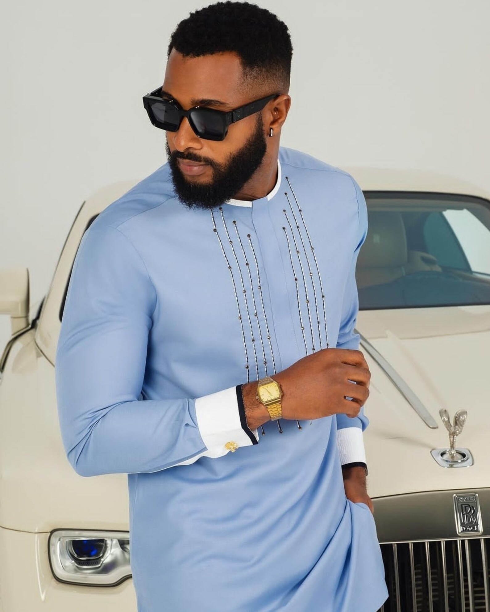 Blue African Men Kaftan, Men 2piece Promsuit, African Groom Outfit ...