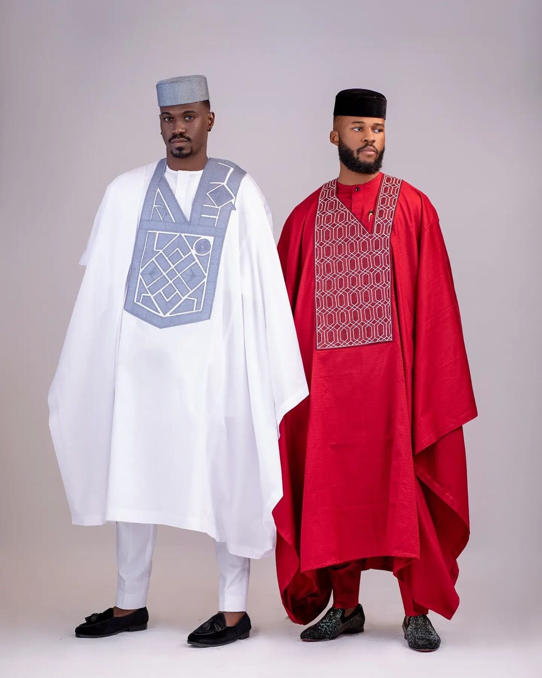 White With Grey Embroided Kaftan & Agbada for Men/3piece Men's Wedding ...