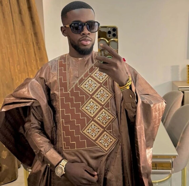 Bazin Agbada for Men, Men Clothing, African Wedding Attire Groom Suit ...