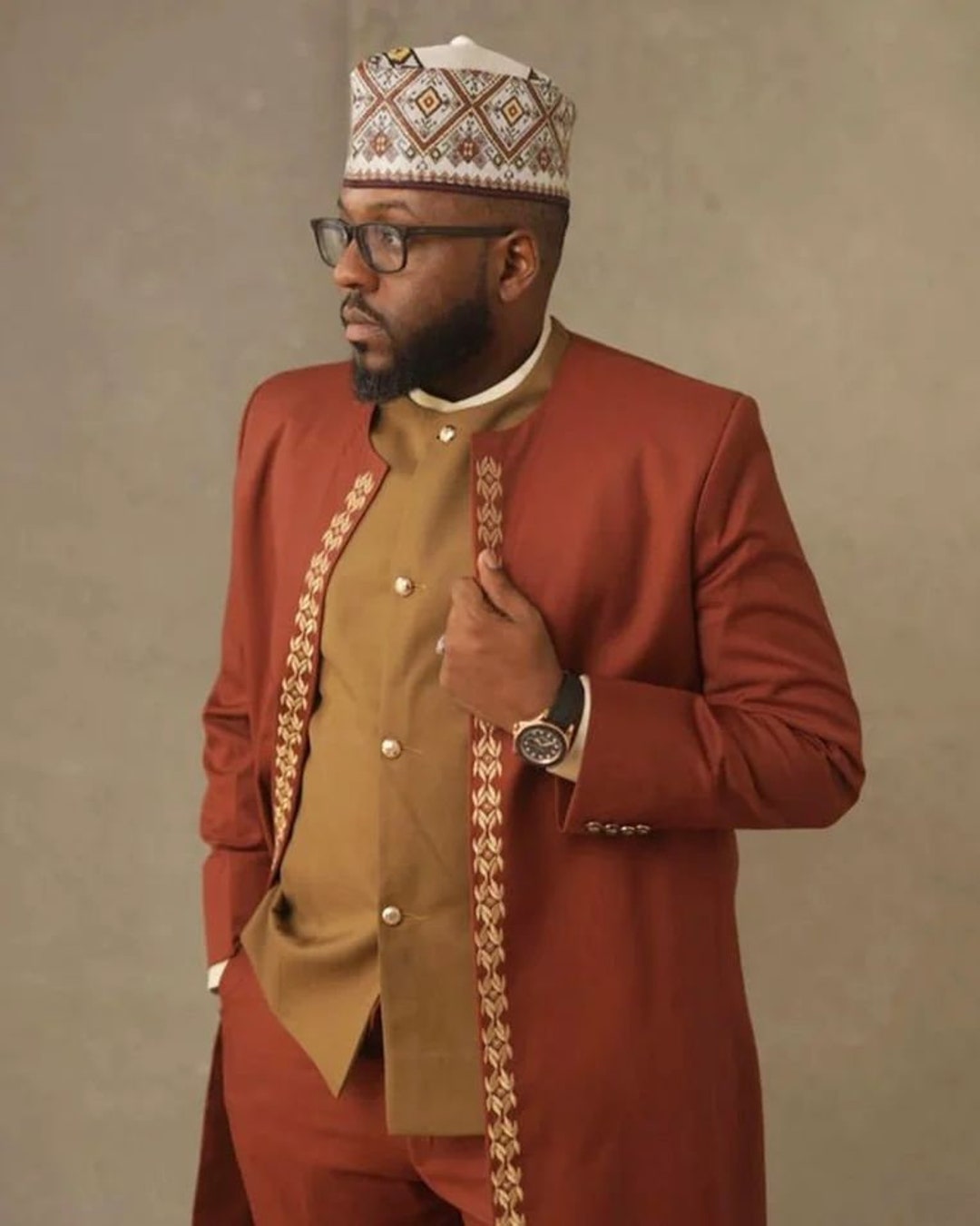 African Men 3 Piece Ceremonial Suit, African Men Suit and Floral Jacket ...