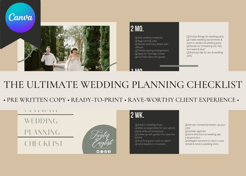 CANVA Wedding Planning Checklist Template, Client Opt-in Freebie ...
