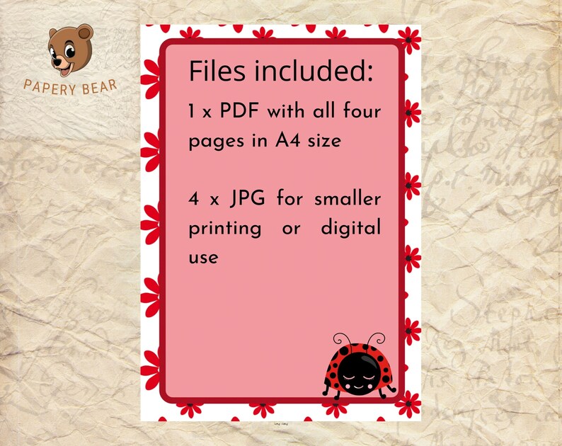 Printable Stationery Set in Ladybug Ladybird Design in A4 Size. Instant ...