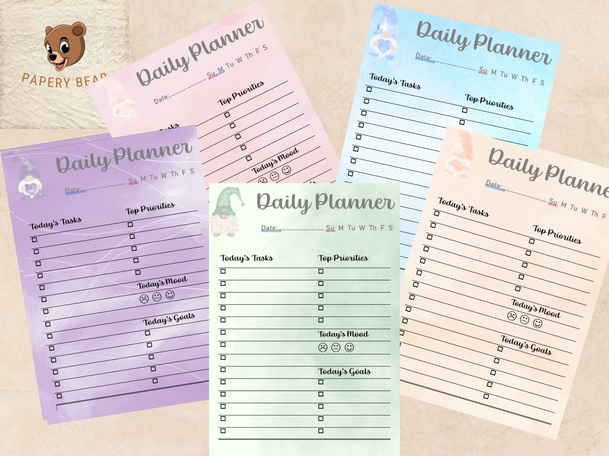 Multi Coloured Set of Gnome Daily Planners Instant Download - Etsy