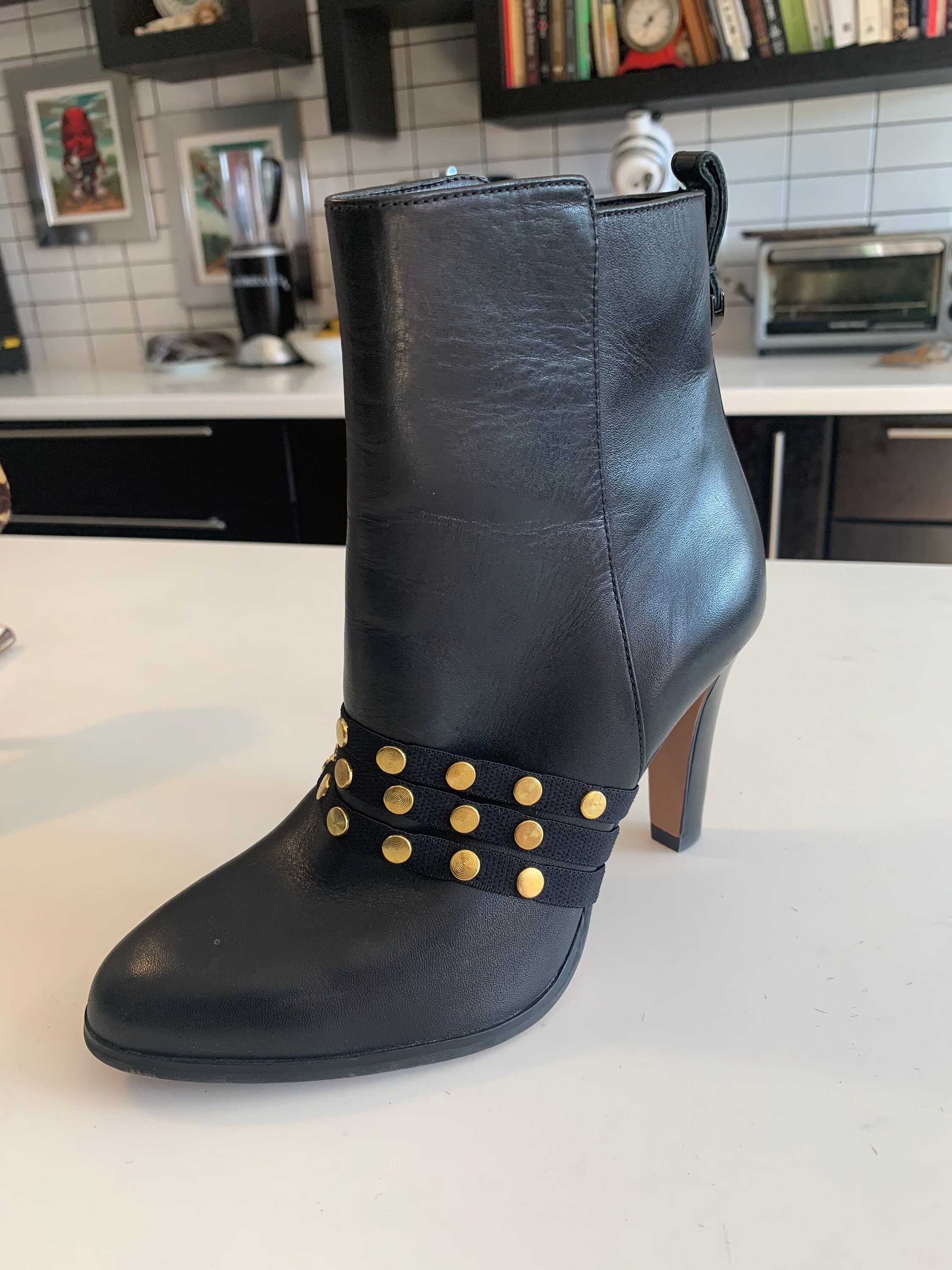 DETACHABLE SHOE STRAP 3 Rows of Gold Studs on Black Elastic for Loose ...