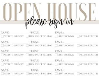 Real Estate Open House Sign in Sheet Printable - Etsy