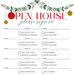 Christmas Holiday Real Estate Open House Sign in Sheet - Etsy