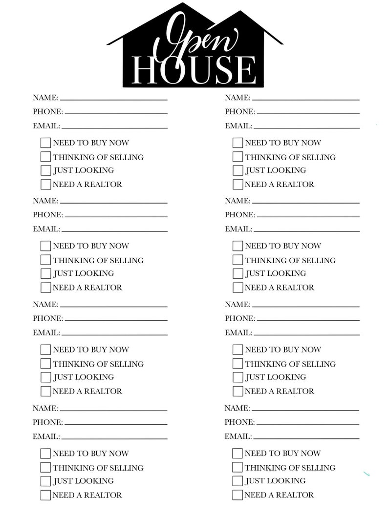 Real Estate Open House Sign in Sheet Printable - Etsy