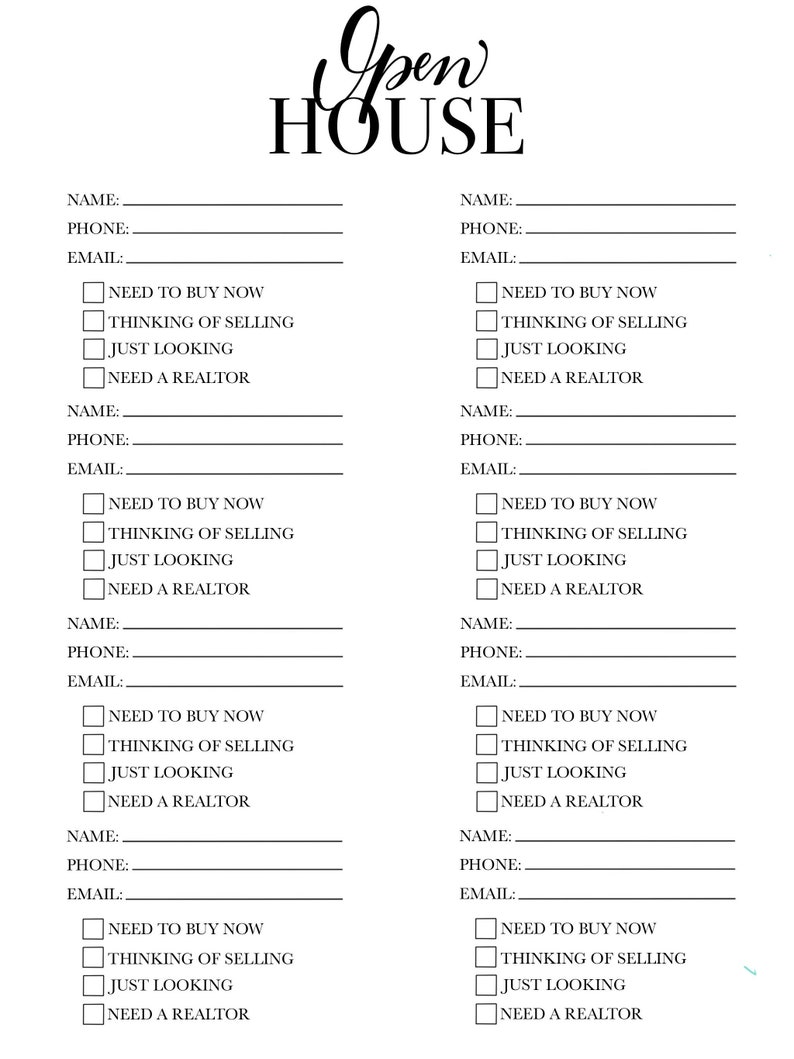 Real Estate Open House Sign in Sheet Printable - Etsy