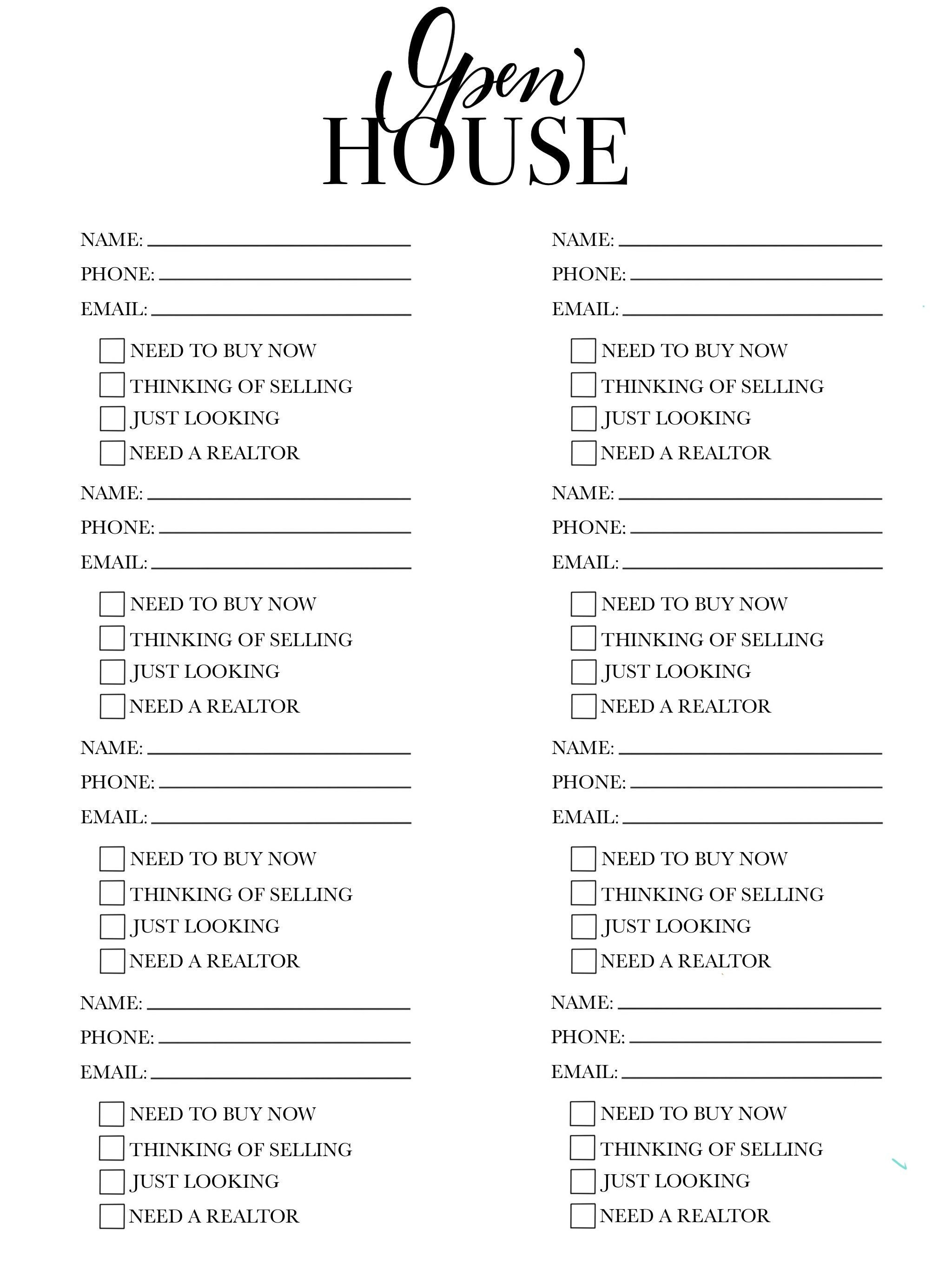 Real Estate Open House Sign in Sheet Printable - Etsy
