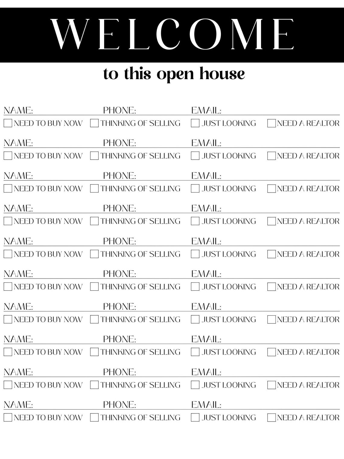 Real Estate Open House Sign in Sheet Printable - Etsy