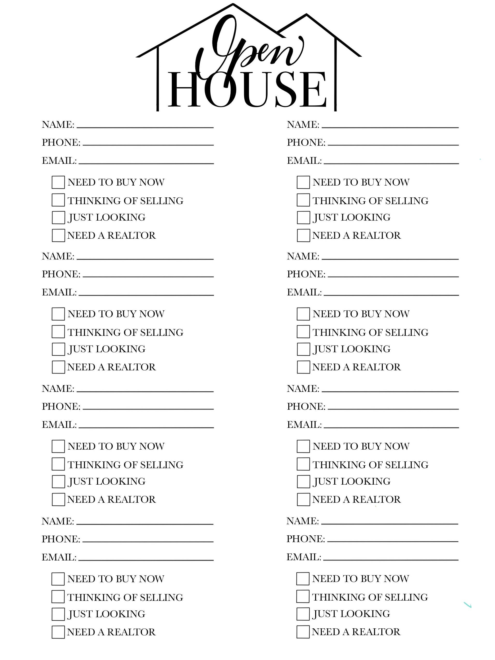 Real Estate Open House Sign in Sheet Printable - Etsy