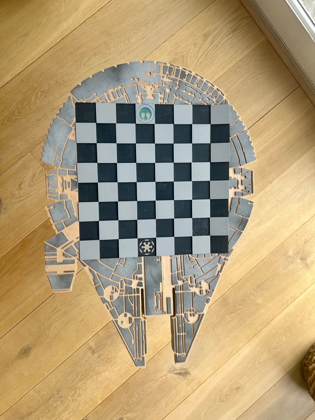 Star Wars 3D Printed Chess Board on Wooden Table - Millennium Falcon ...
