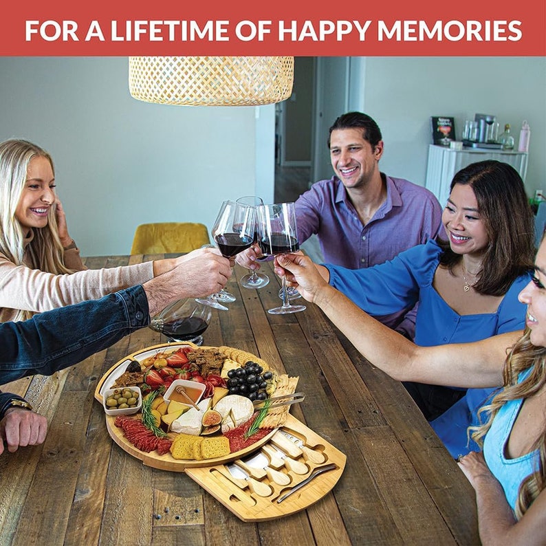 Round Cheese and Charcuterie Board Set - 13" Round Cheese Board and ...