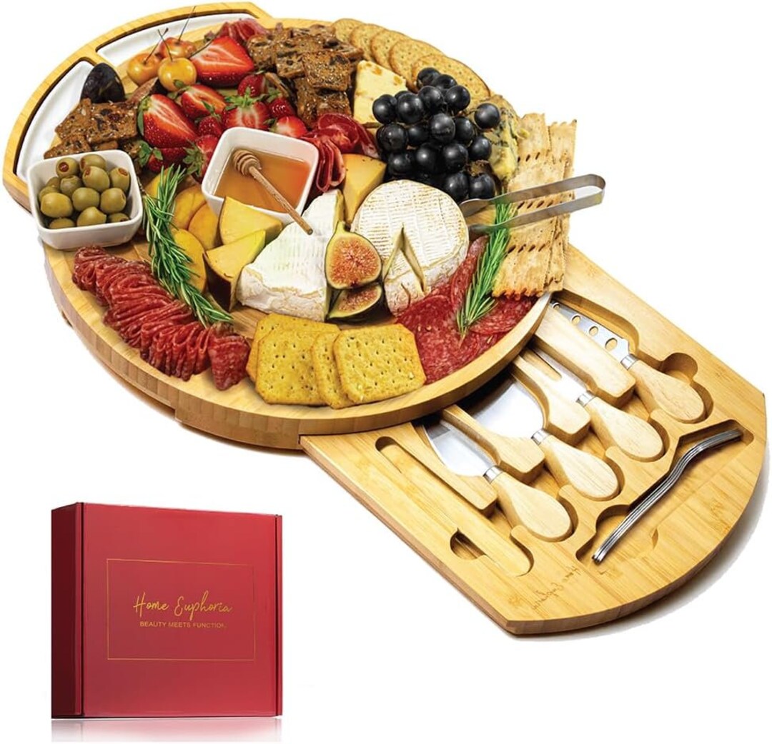 Round Cheese and Charcuterie Board Set - 13" Round Cheese Board and ...