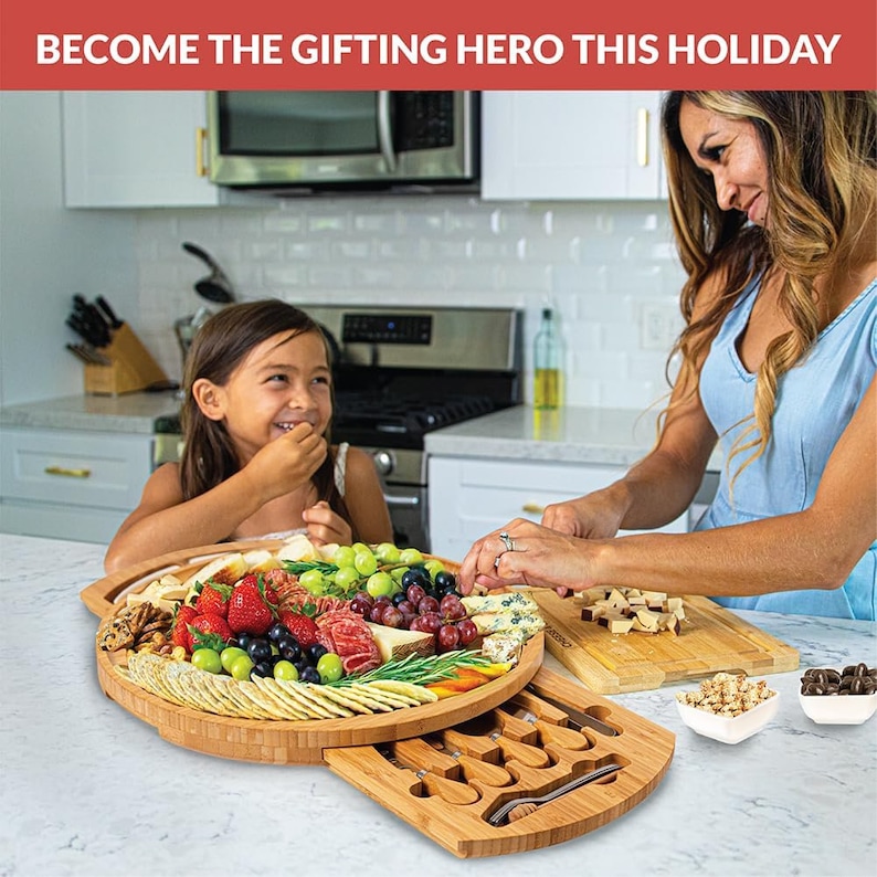 Round Cheese and Charcuterie Board Set - 13" Round Cheese Board and ...