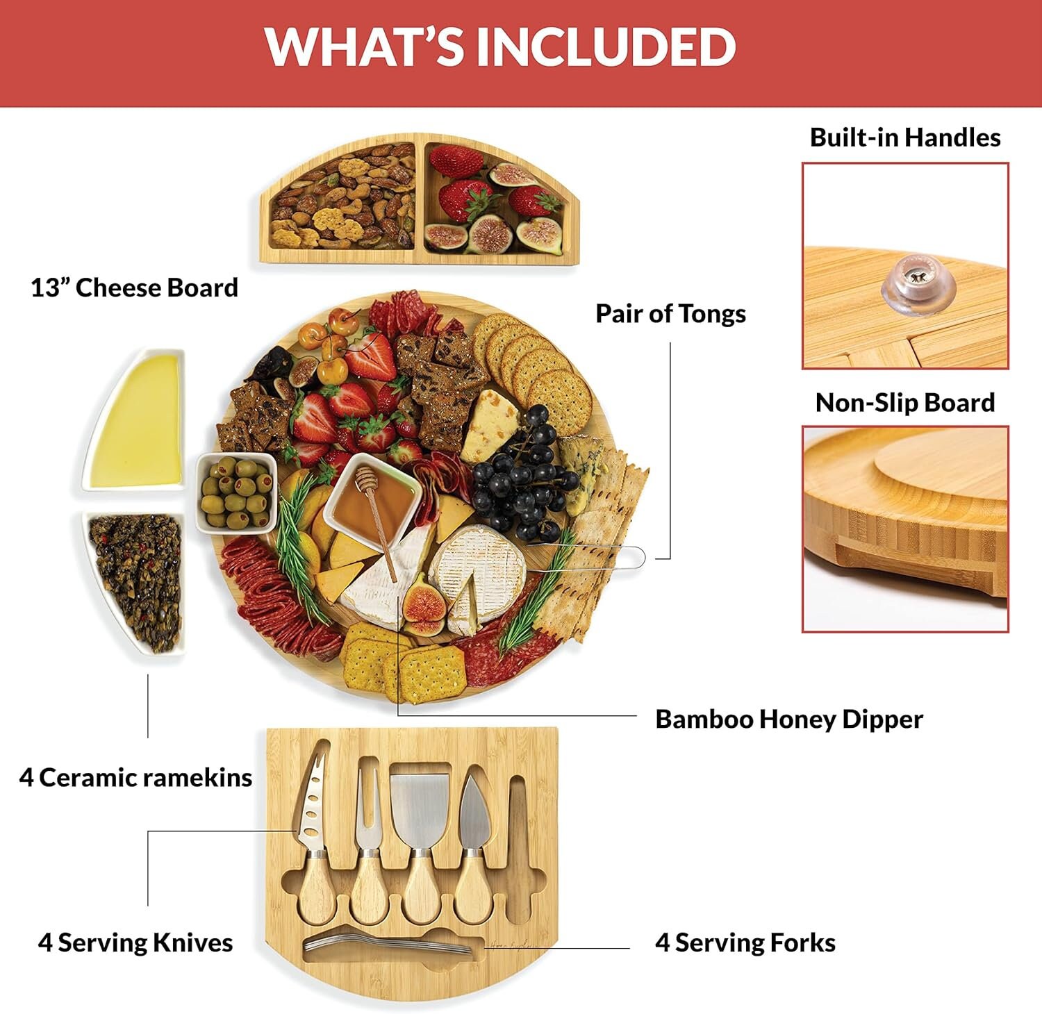 Round Cheese and Charcuterie Board Set - 13" Round Cheese Board and ...