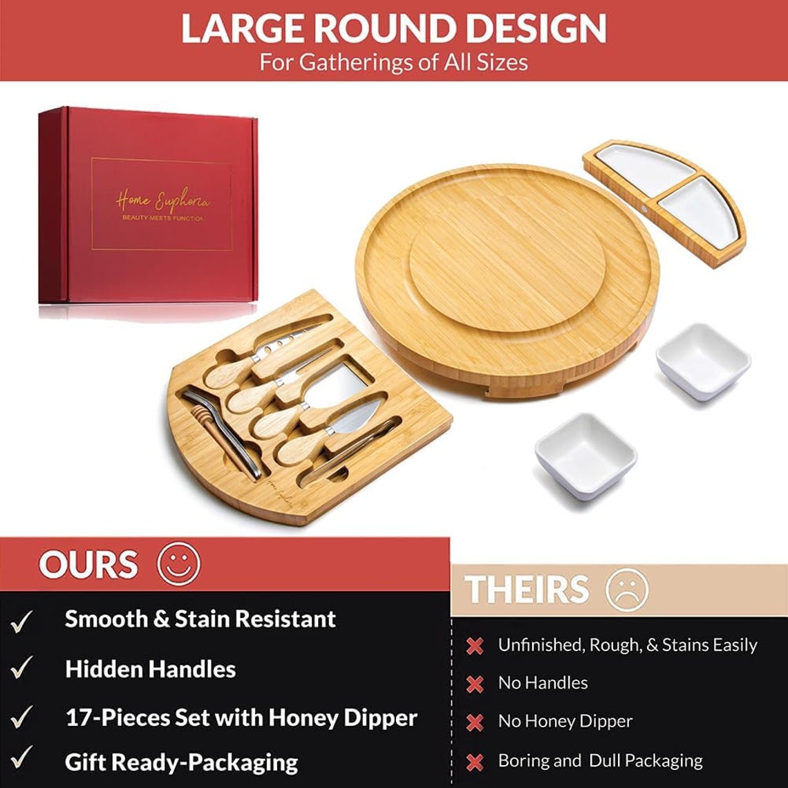 Round Cheese and Charcuterie Board Set - 13" Round Cheese Board and ...