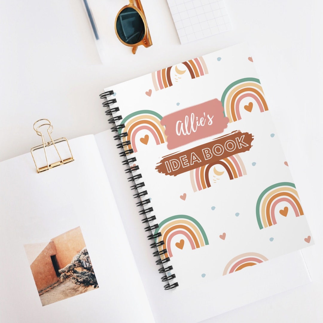 Hearts/rainbows Idea Notebook, Spiral Notebook, Personalized Gift, 8.5 ...