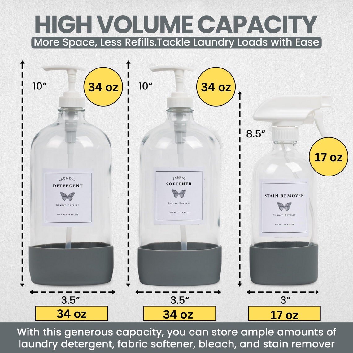 Glass Laundry Detergent Dispenser Set W/silicone Base, 34 Oz Laundry ...