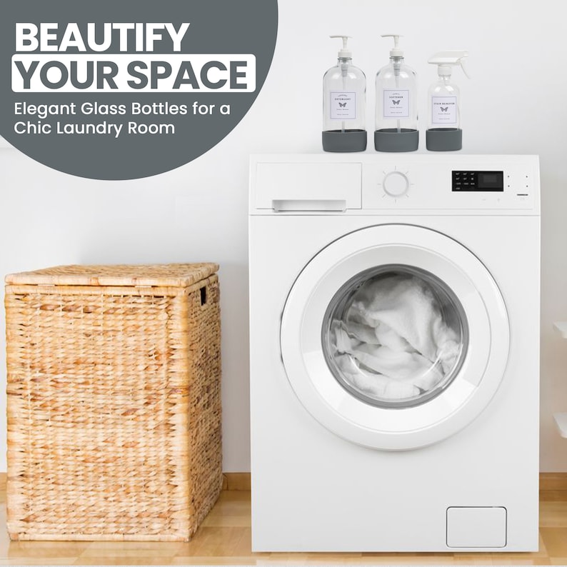 Glass Laundry Detergent Dispenser Set W/silicone Base, 34 Oz Laundry ...