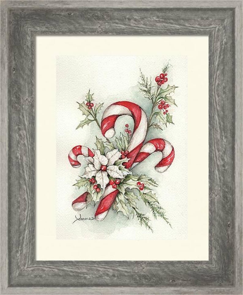 Christmasmerry Christmas holiday Decor 6x8 Original Watercolor Candy ...