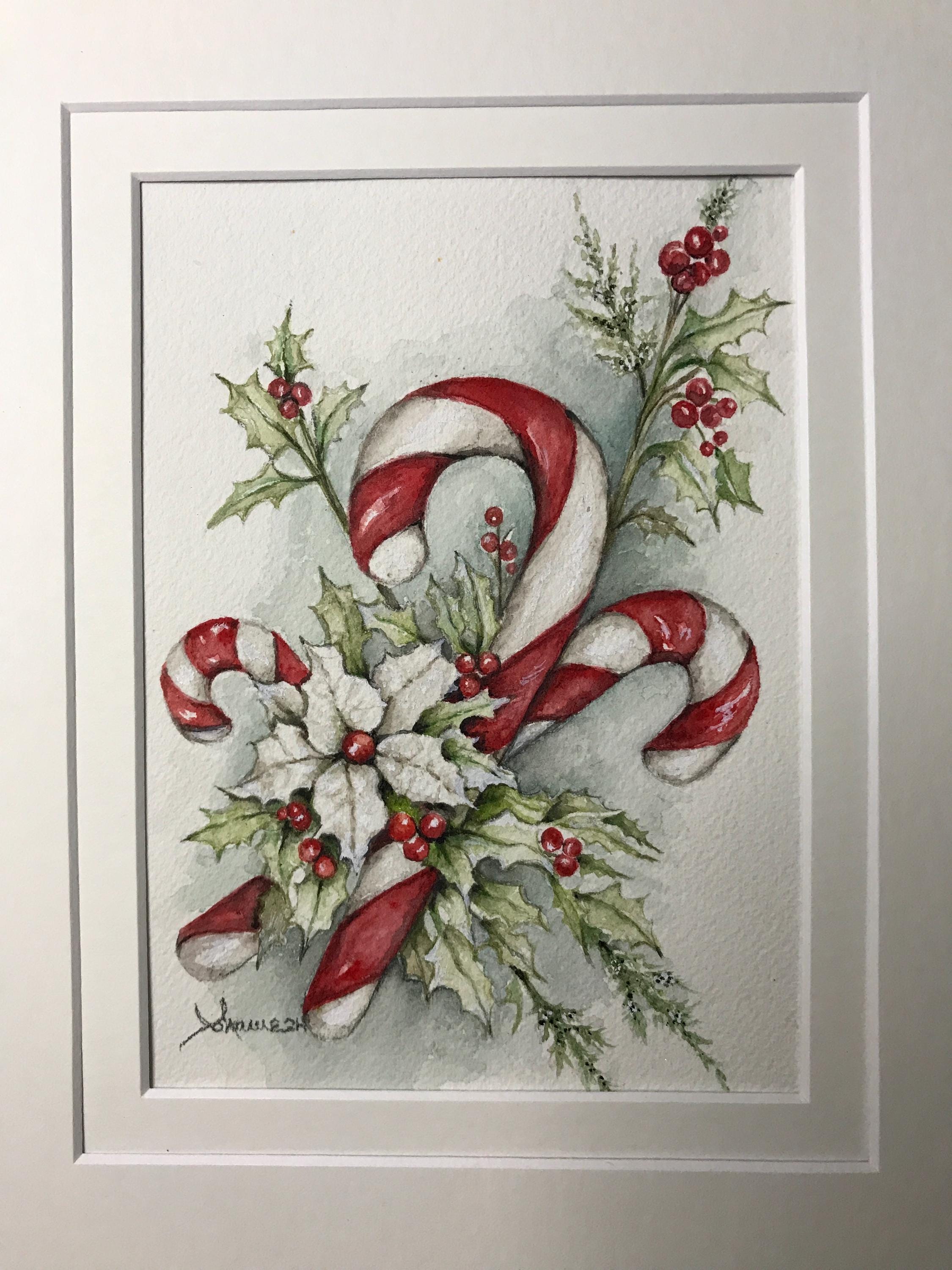Christmasmerry Christmas holiday Decor 6x8 Original Watercolor Candy ...