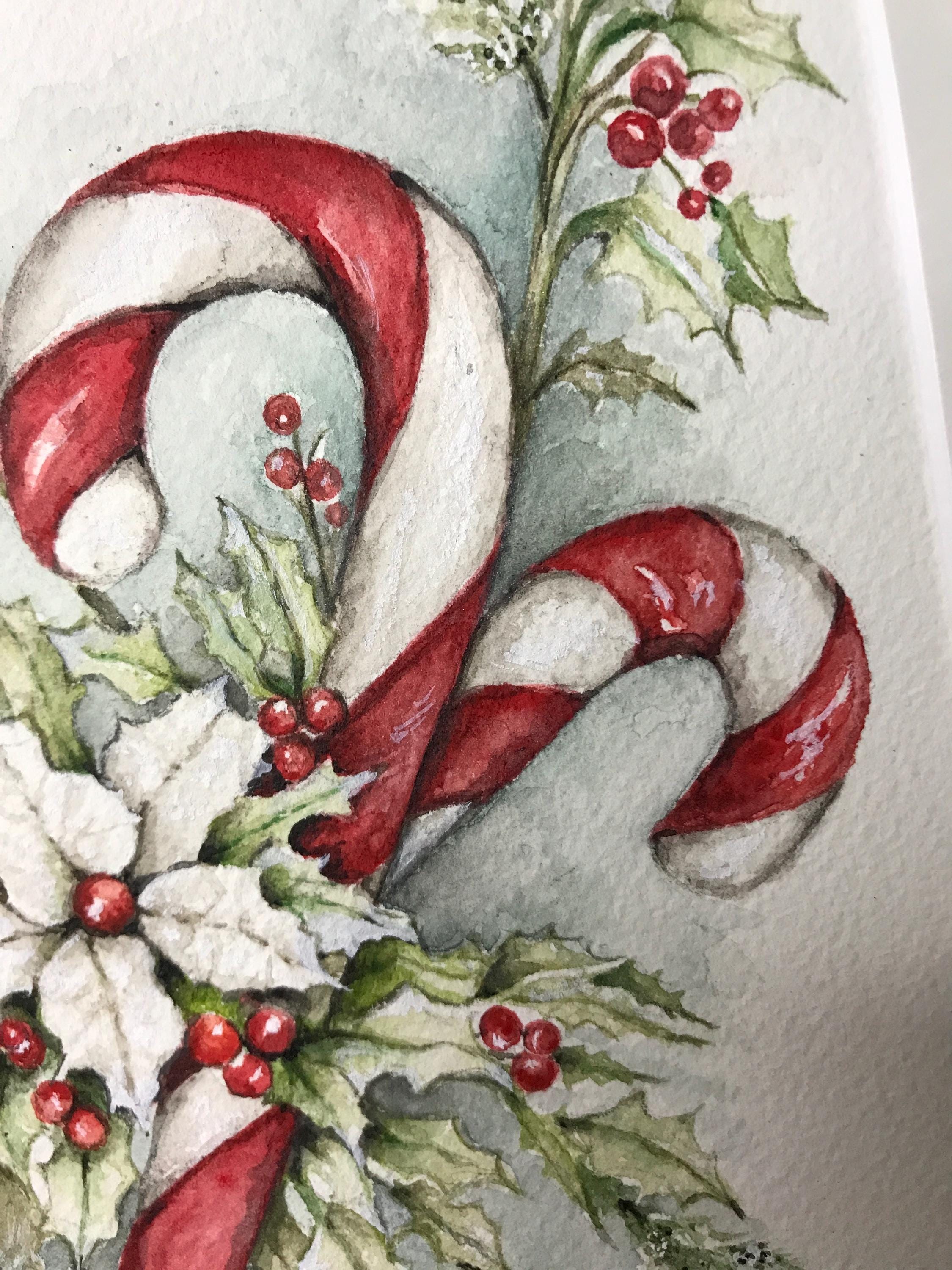 Christmasmerry Christmas holiday Decor 6x8 Original Watercolor Candy ...
