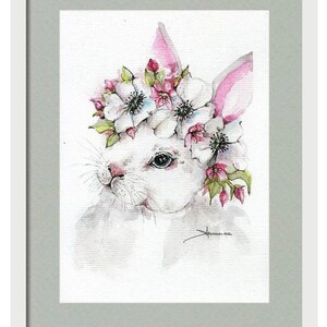 Original Signed Watercolor Painting of Bunny With Flowers Nursery Art ...