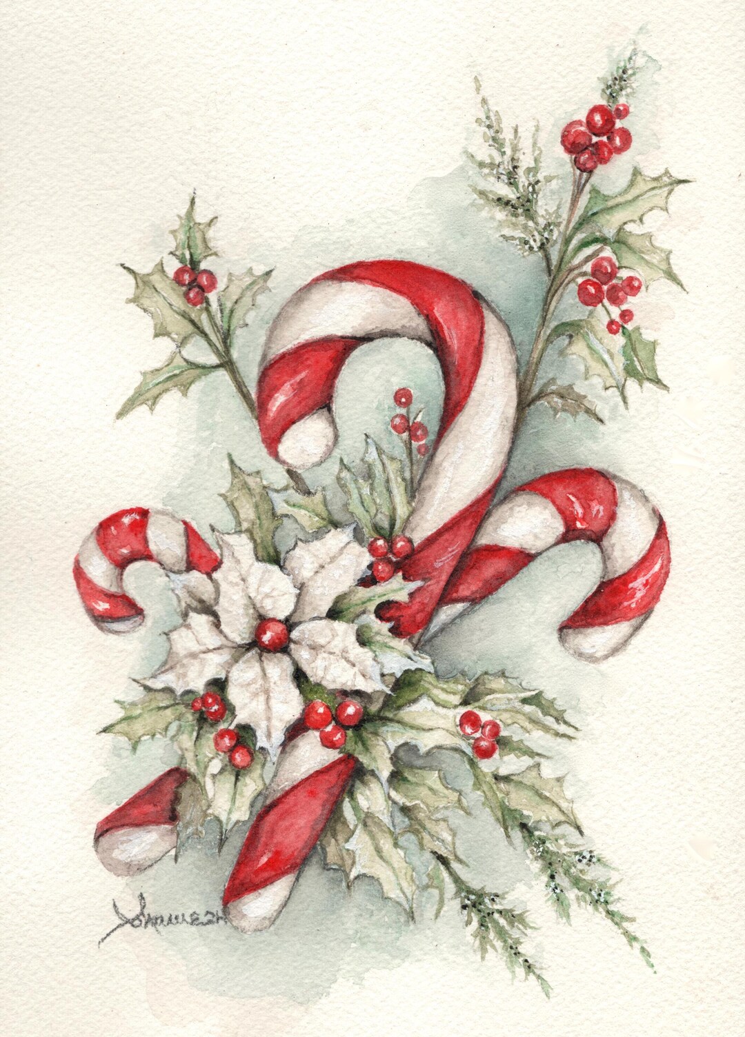 Christmas~merry Christmas -holiday Decor 6x8 Original Watercolor Candy ...