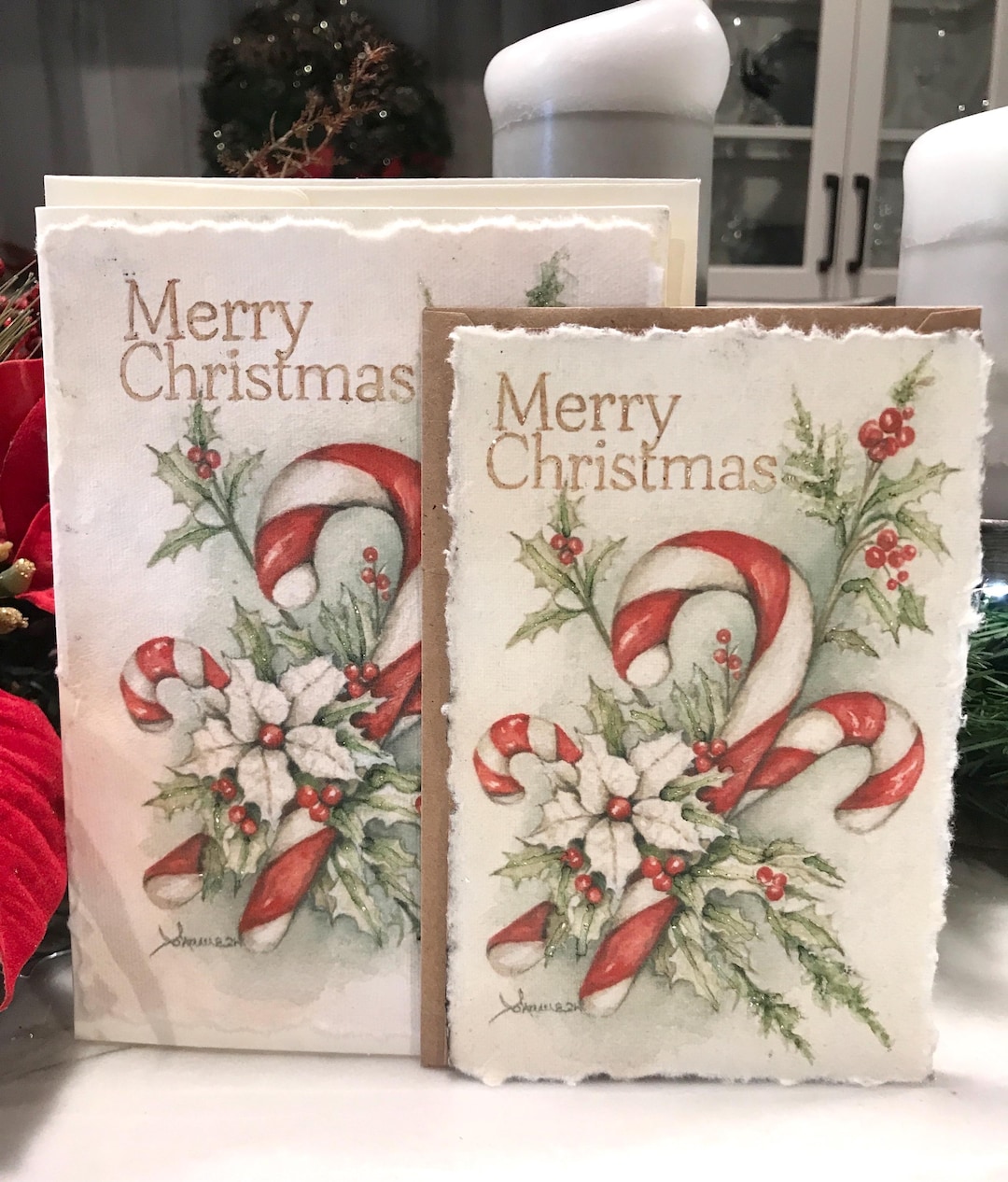 Christmas Luxe Greeting Cards. Candy Cane, Holly, Poinsettia~glitter ...