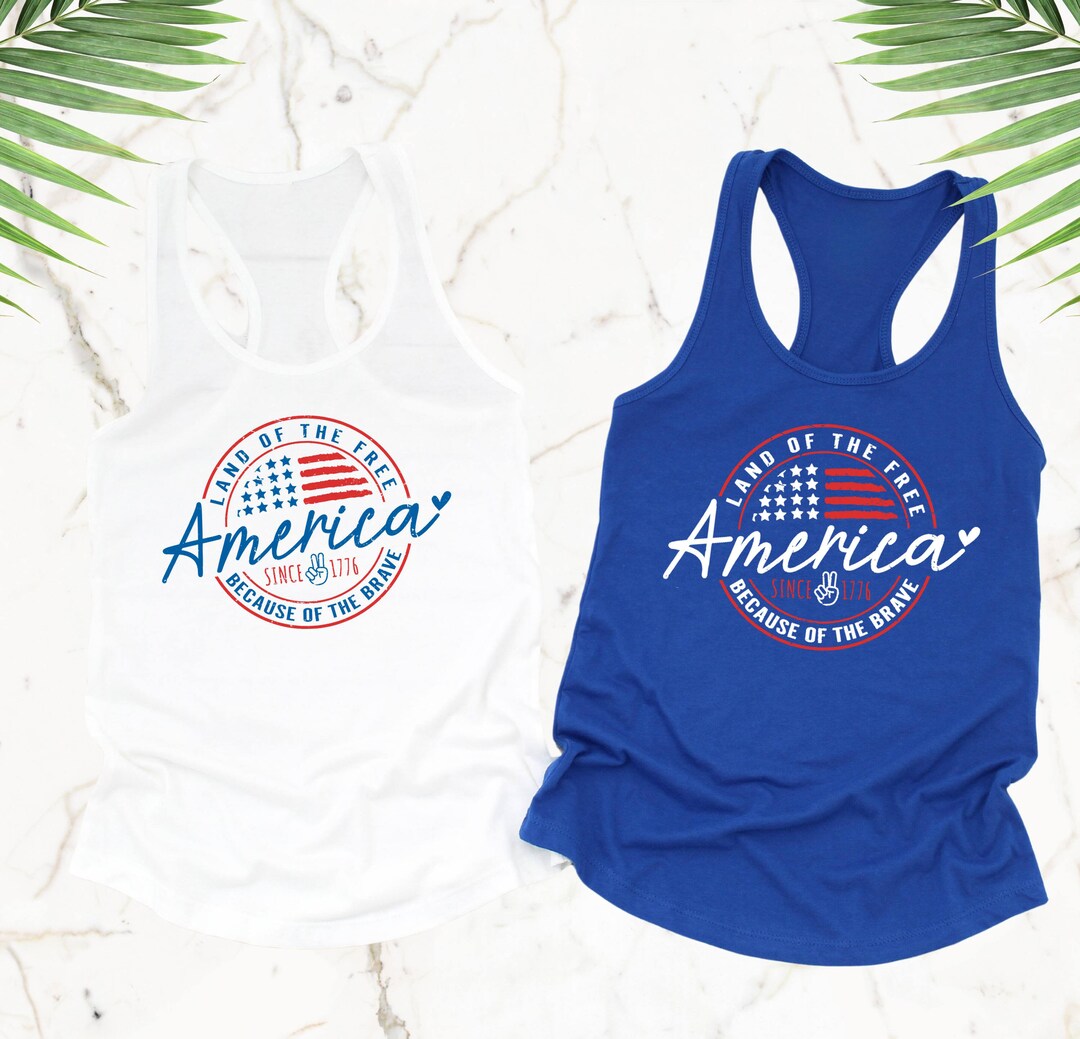 America Land of Free Tank Top Patriotic USA Flag Sleeveless Shirt ...