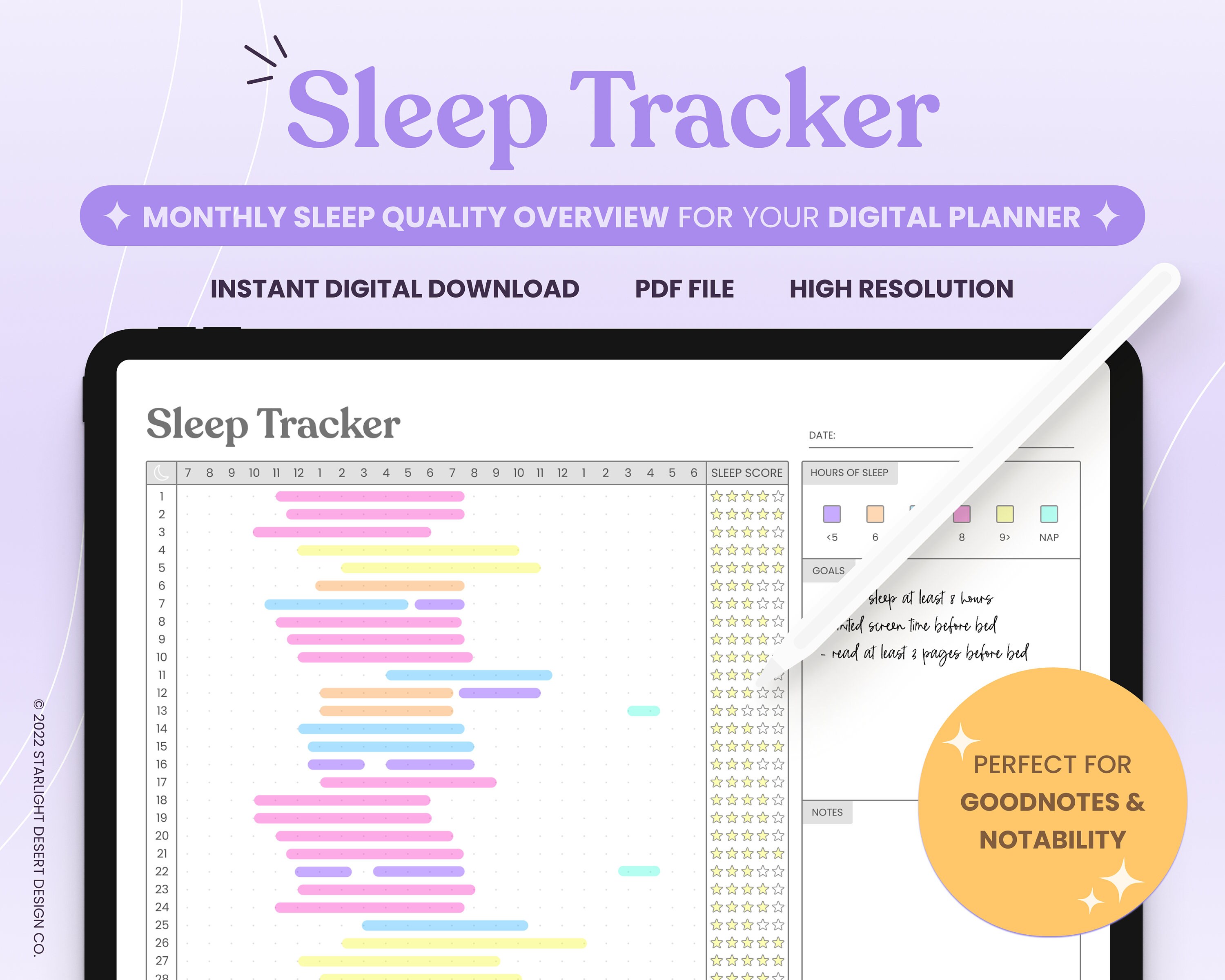 SLEEP TRACKER Digital Planner Digital Bullet Journal - Etsy