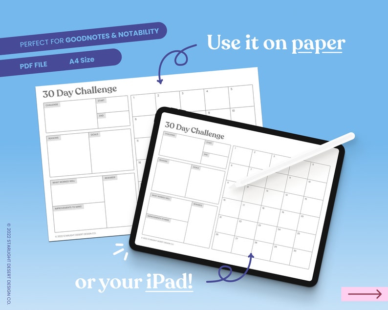 30 DAY CHALLENGE Digital Planner Digital Bullet Journal Goodnotes ...