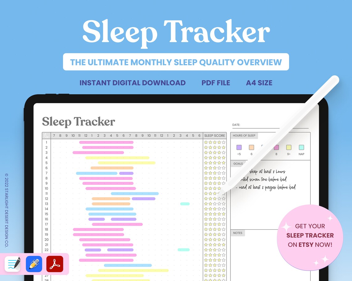 SLEEP TRACKER Digital Planner Digital Bullet Journal Goodnotes ...