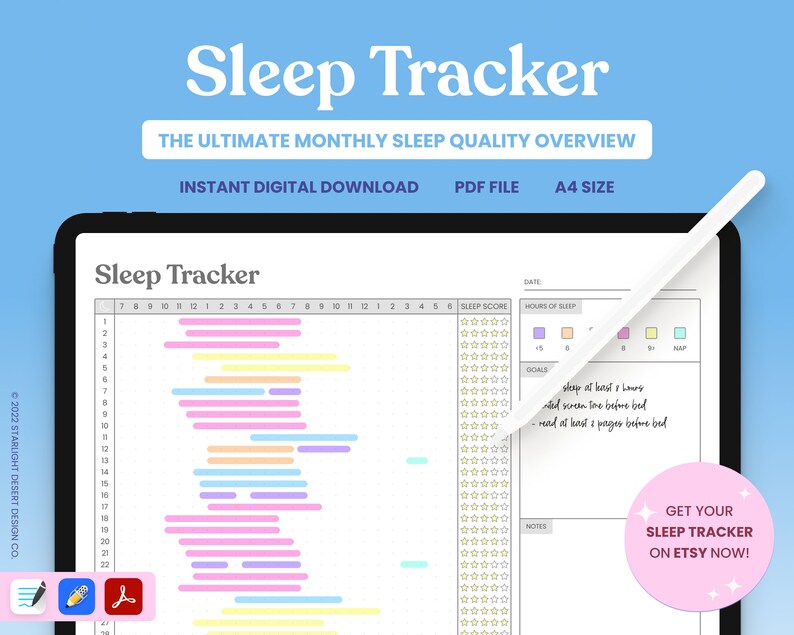 SLEEP TRACKER Digital Planner Digital Bullet Journal Goodnotes ...
