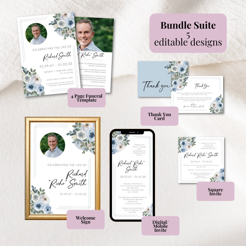 Editable and Printable Digital Funeral Template Bundle - Etsy Australia
