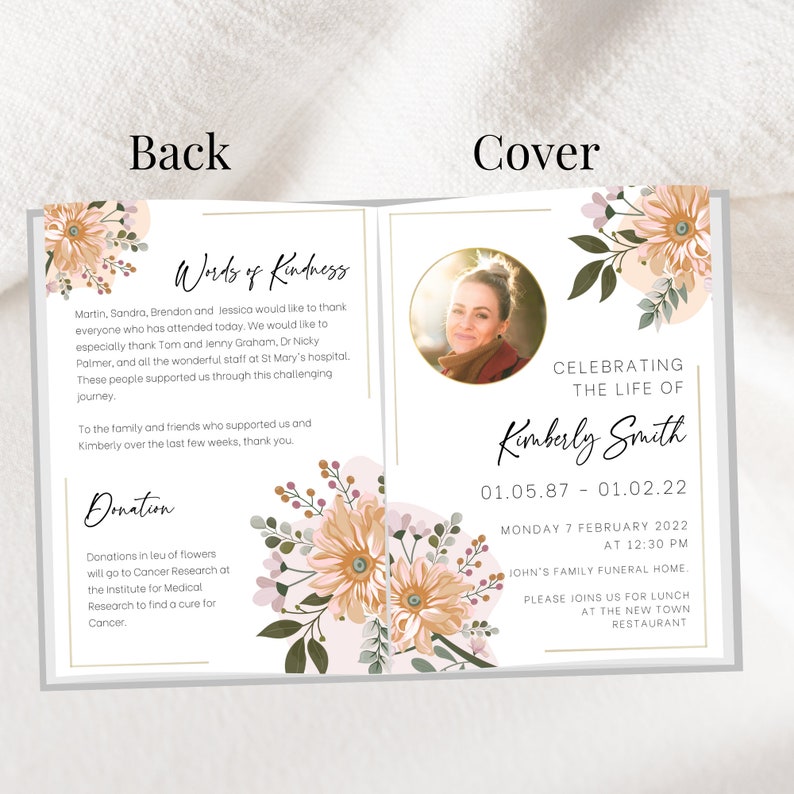 Editable and Printable Funeral Program Template Celebration of Life ...