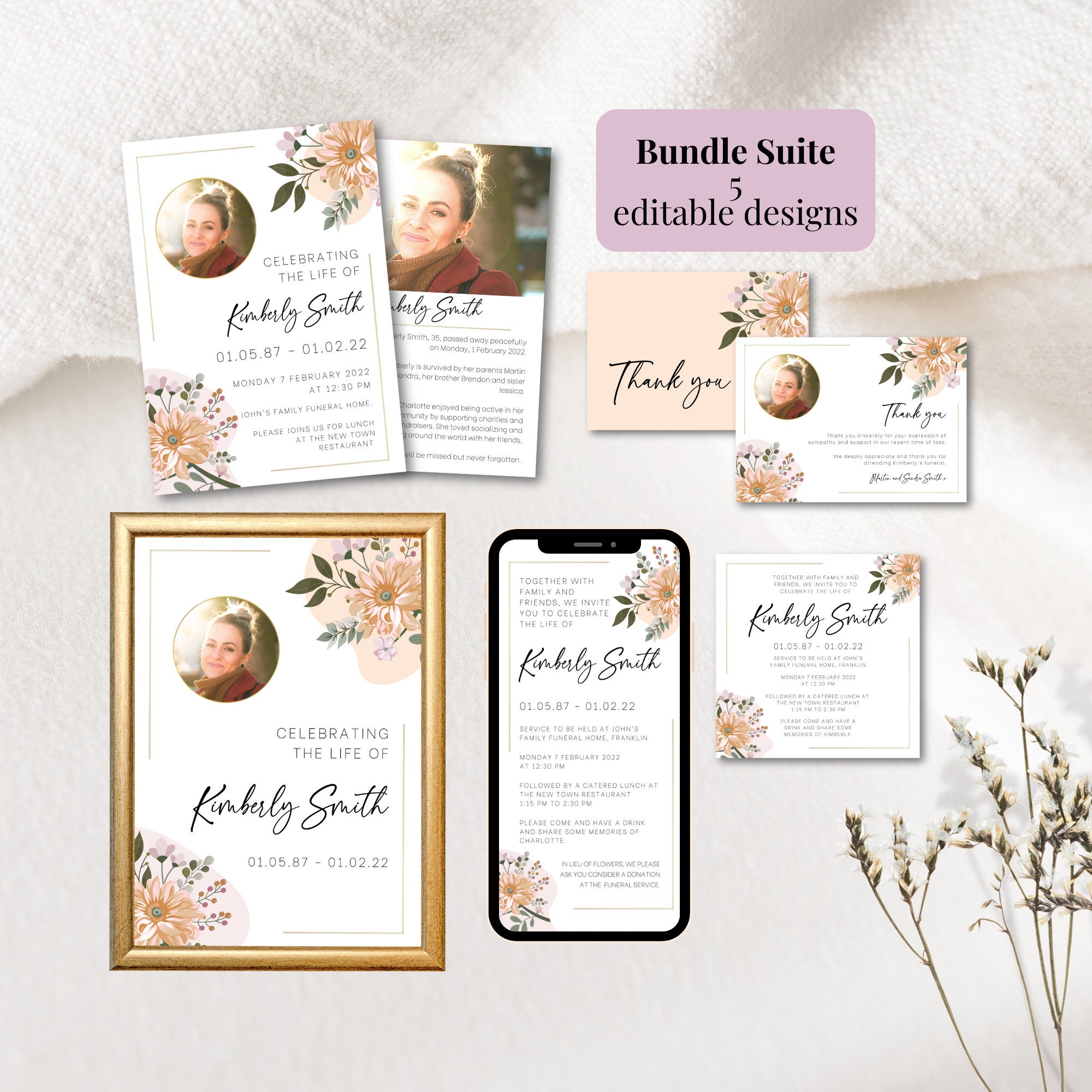Editable and Printable Digital Funeral Template Bundle Celebration of ...