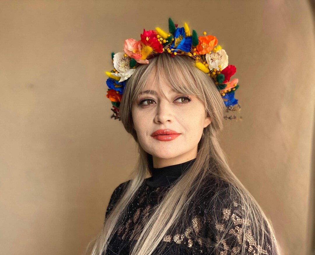 Handmade Rainbow Poppy Flower Crown: Boho Bridal Headpiece - Etsy