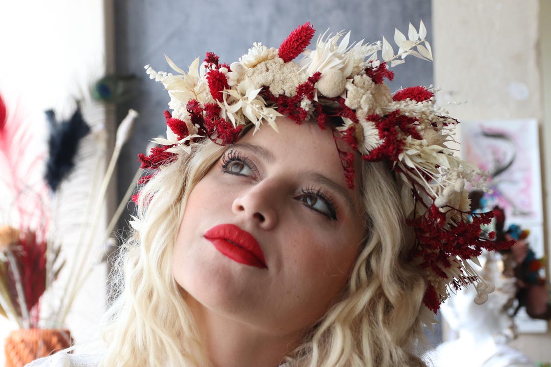 Family Ceremony Flower Crown.a Crown for the Blonde.elegant Red & White ...