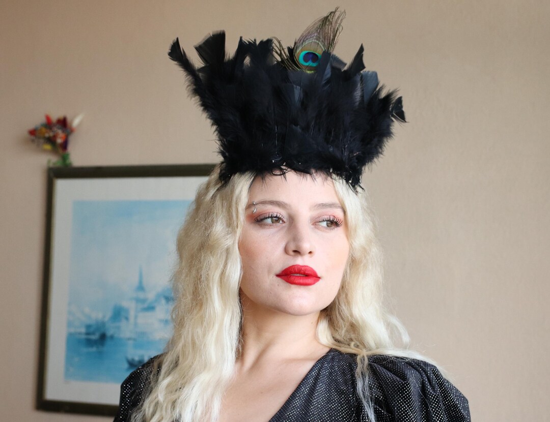 Luxury Black Feather Crown With Peacock Feather,gothic Feather ...