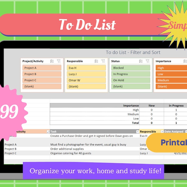 Excel Task Tracker - Etsy