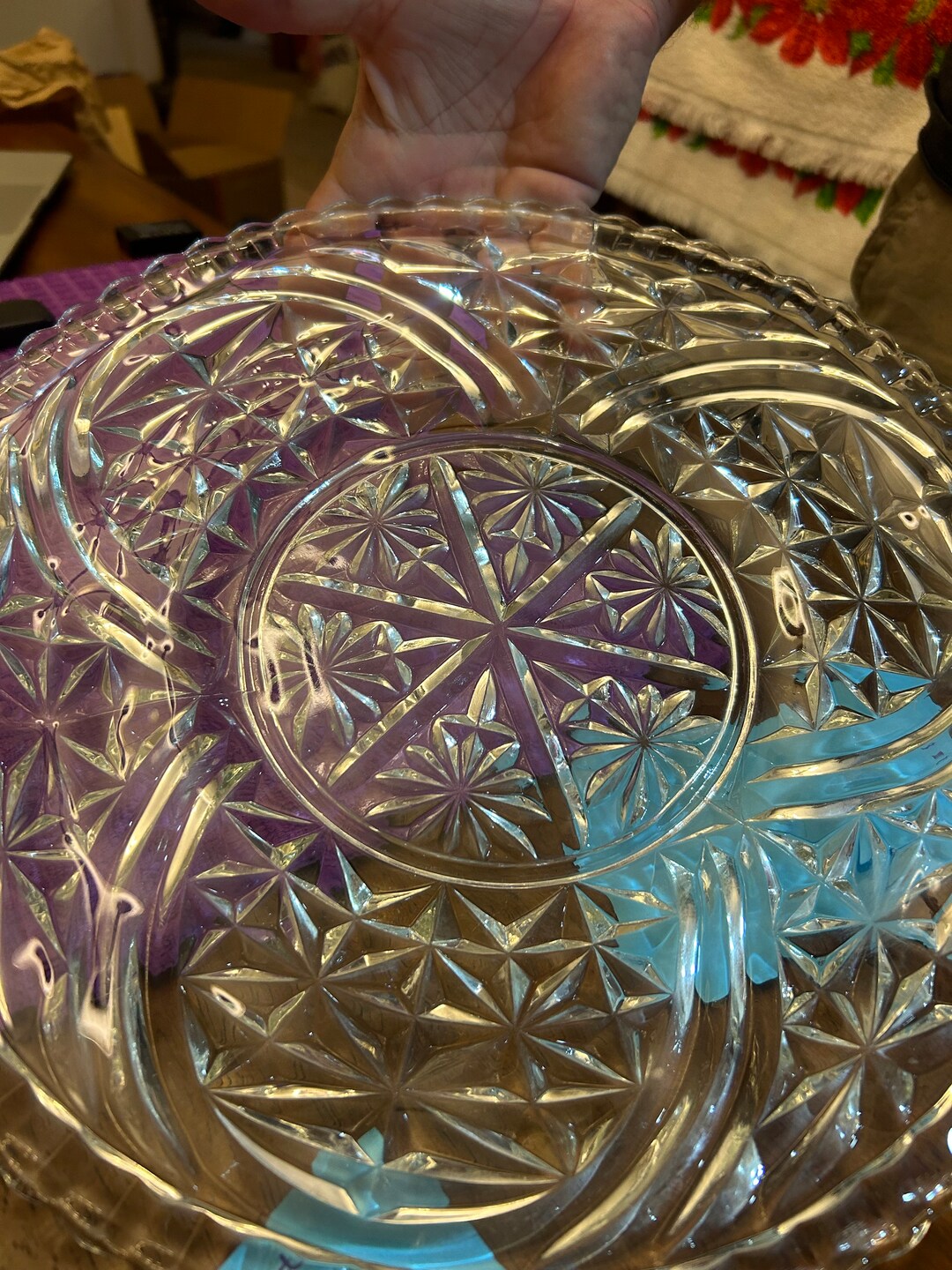 Vintage Heavy Glass With Beautiful Etched Design Serving Platter - Etsy
