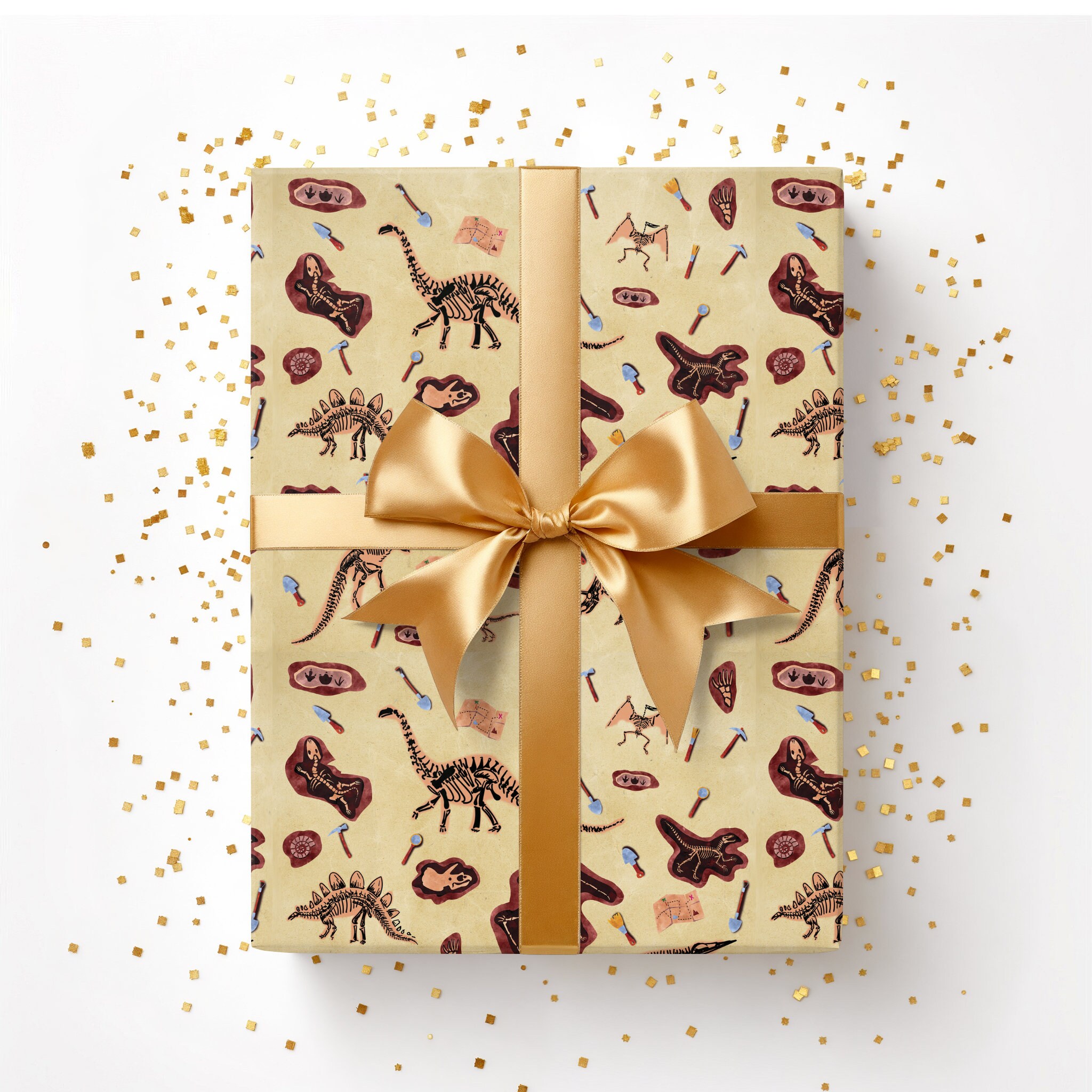 Fun Dinosaur Fosil Gift Wrap for the Archaeology Lover, Bones and Tools ...