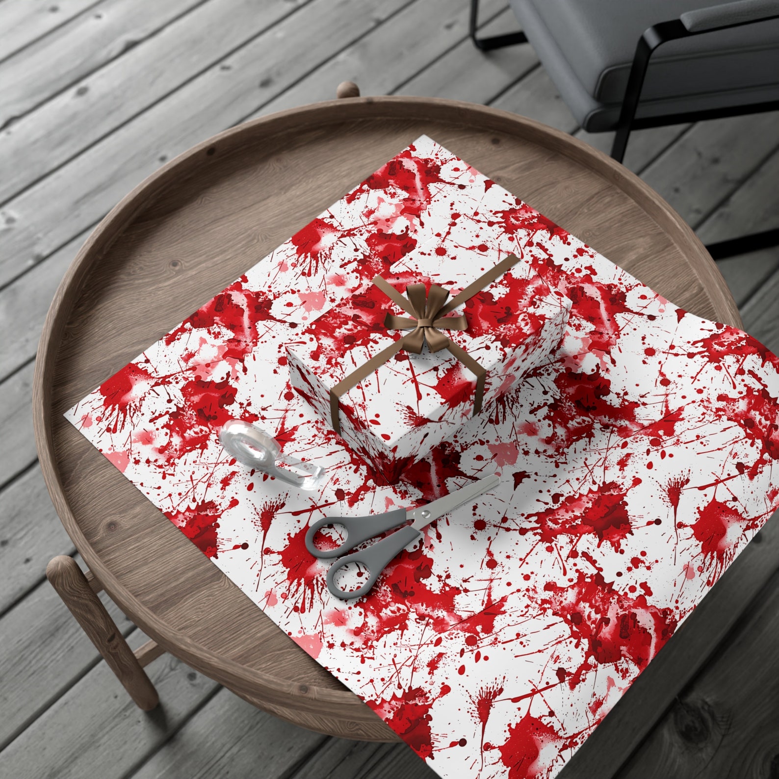 True Crime Fan Gift Wrap, Blood Splatter Design, Halloween Spooky Lover ...