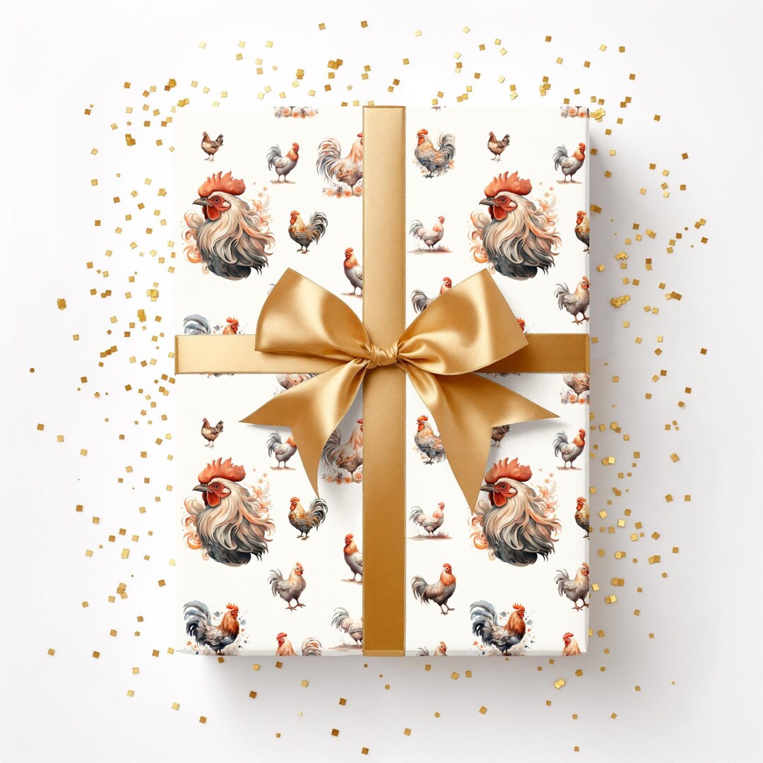 Chicken Gift Wrap Paper, High Quality Satin Finish, Farmhouse Style ...